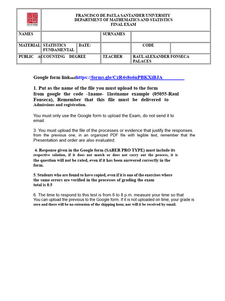 Statistics Final Exam Instructions | PDF | Descriptive Statistics ...
