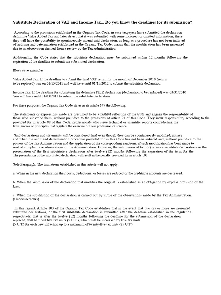 Substitute Declaration of VAT and Income Tax | PDF | Taxes | Value ...