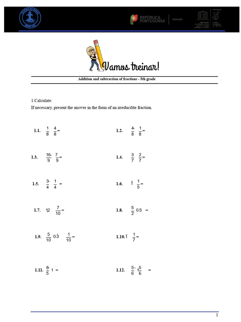 Let's Practice - 5th Grade - Addition and Subtraction of Fractions | PDF