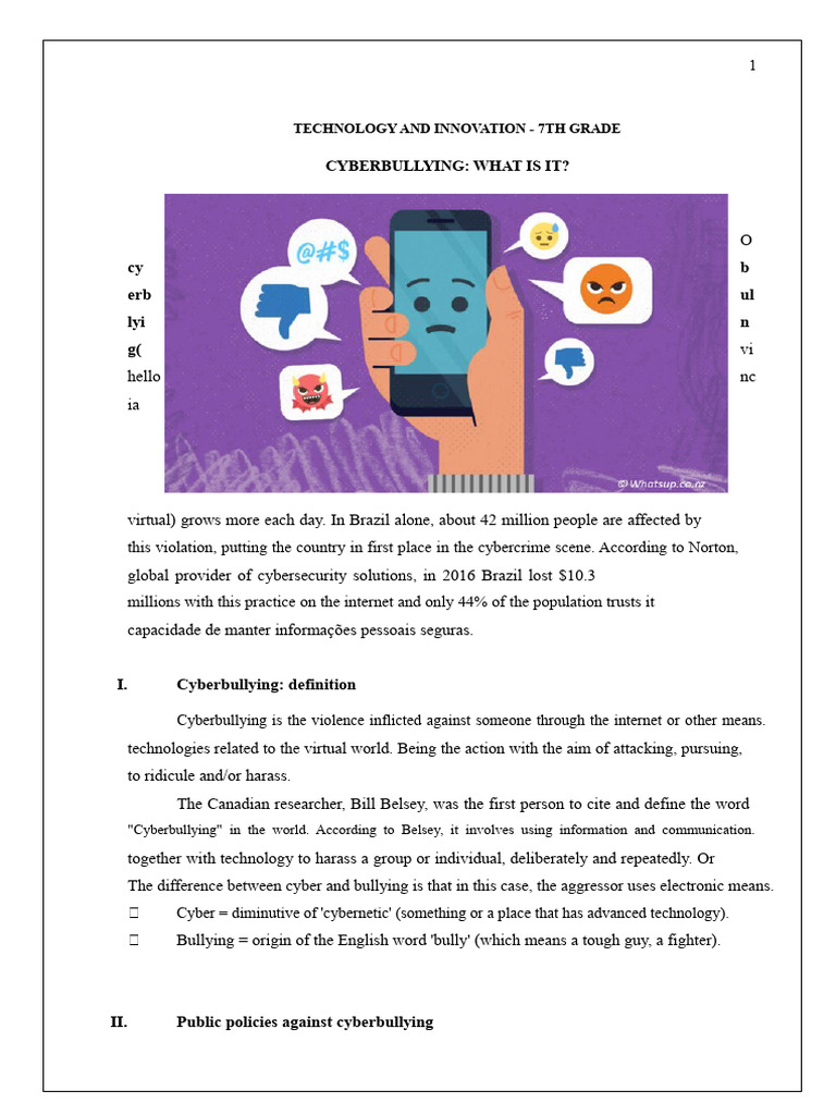 Technology and Innovation - 7th Grade - Cyberbullying | PDF ...