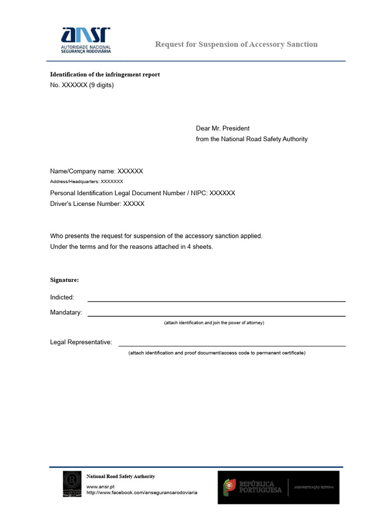 Request For Suspension of The Accessory Sanction Auto XXXXX | PDF ...