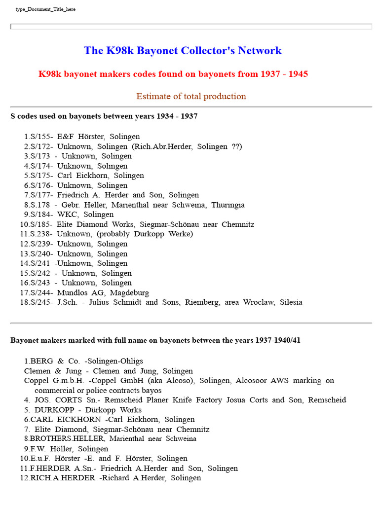 K98k Bayonet Maker Codes & Production | PDF | Ballistics | Projectile ...
