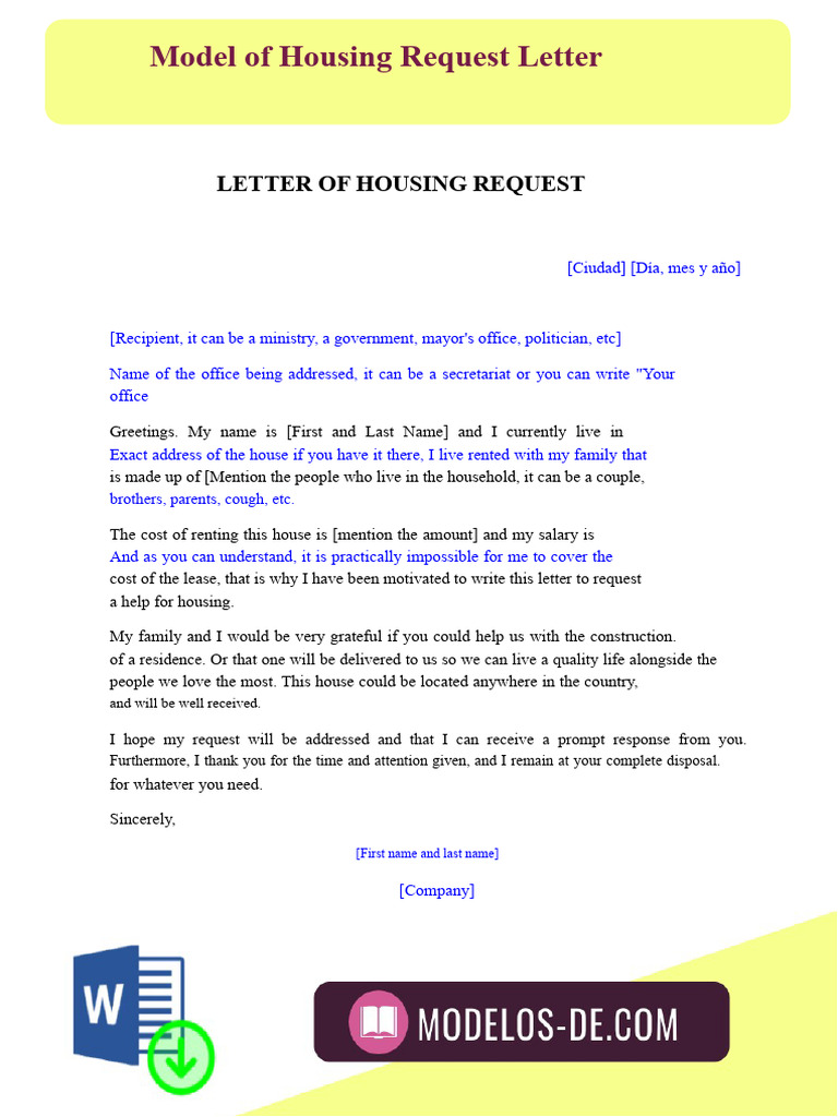 Housing Request Letter Template | PDF