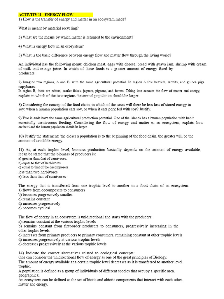 Activity 11 Energy Flow | PDF | Ecosystem | Herbivore