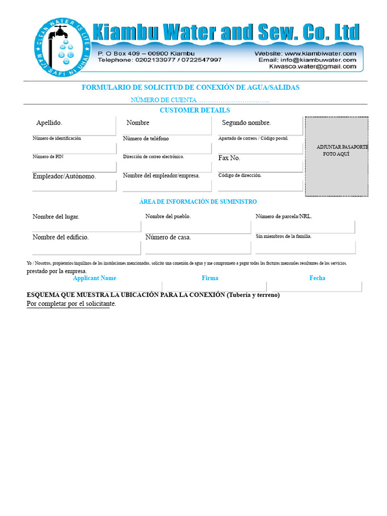 Solicitud de Conexión de Agua KIWASCO | PDF | Alcantarillado | Agua