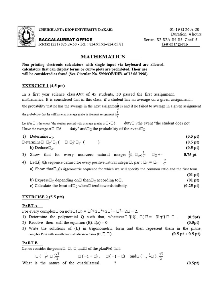 Maths exam bac 2019.pdf | PDF | Equations | Function (Mathematics)