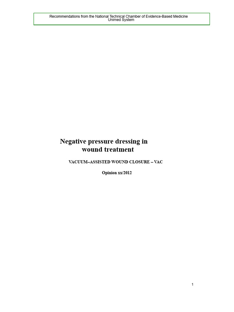 Negative Pressure Dressing - Recommendation 2012-1 | PDF | Wound ...