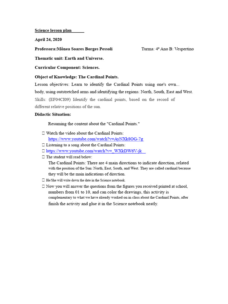 Lesson Plan Cardinal Points | PDF