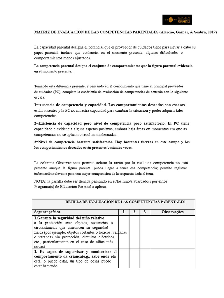 Anexo 2. Rejilla de Evaluación de Competencias Parentales | PDF ...