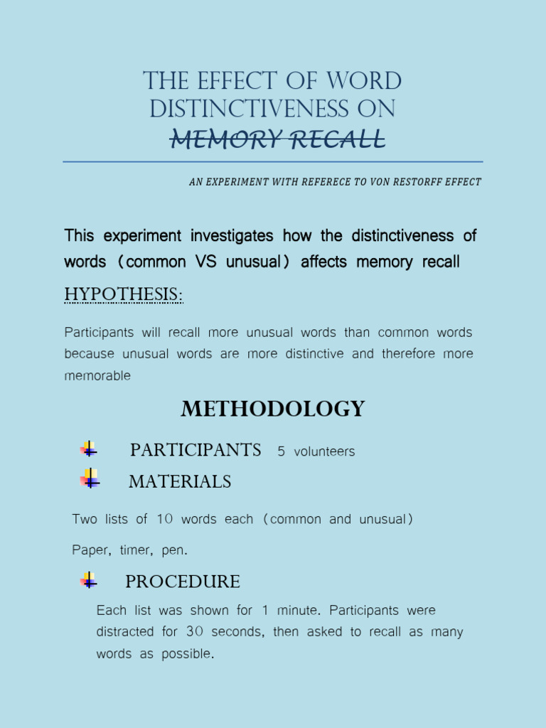 The Effect of Word Distinctiveness On Memory Recall | PDF