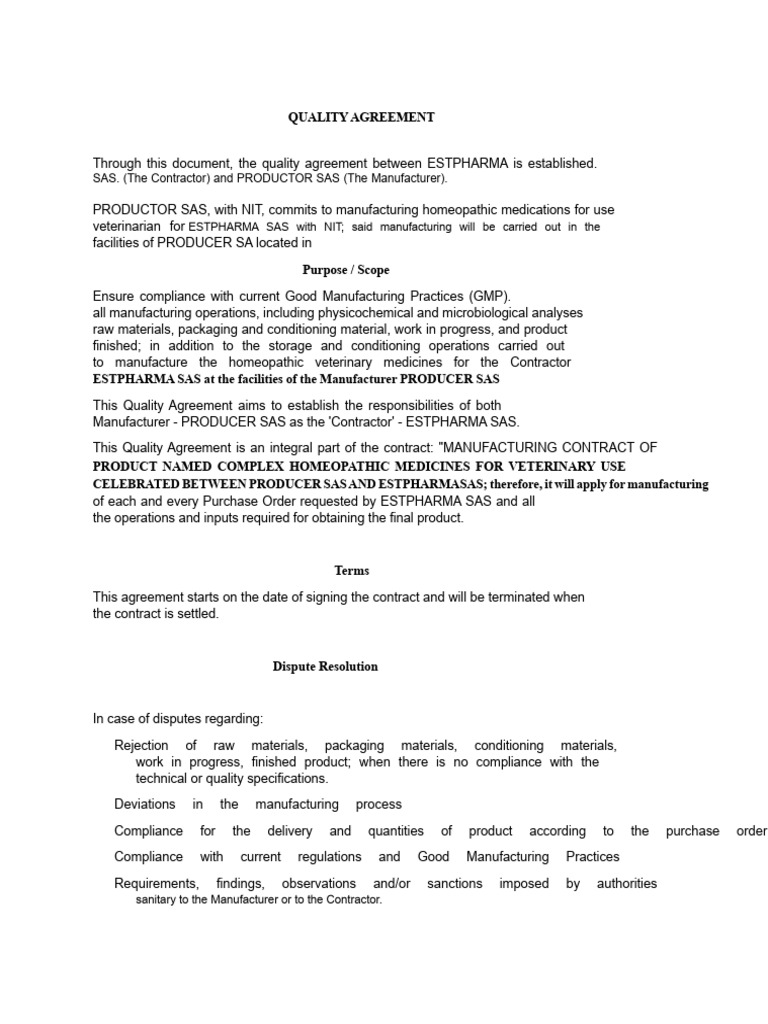 Quality Agreement example | PDF | Specification (Technical Standard ...