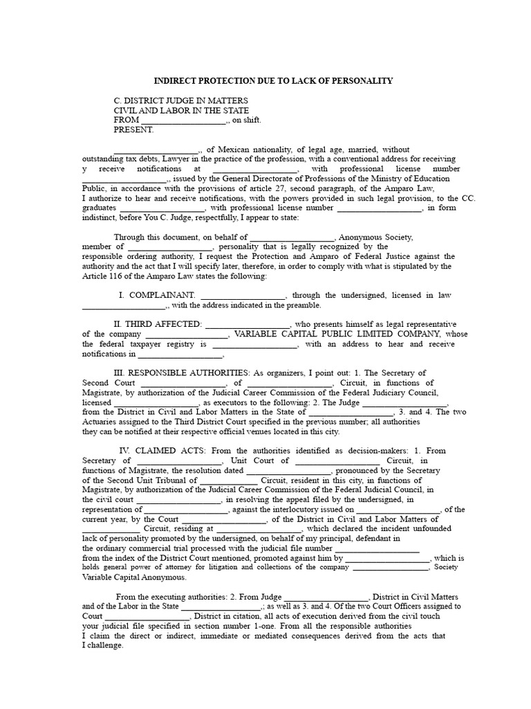 INDIRECT AMPARO DUE TO LACK OF PERSONALITY.doc | PDF | Lawsuit | Magistrate
