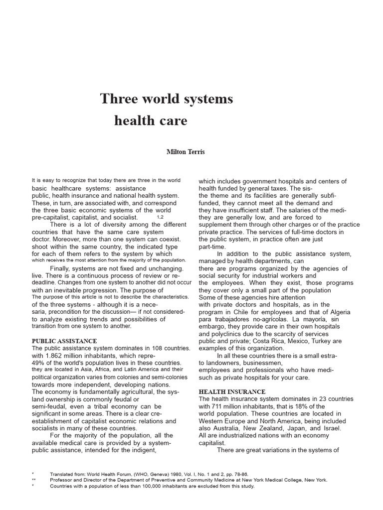 Three Global Healthcare Systems - Terris | PDF | Physician | National ...