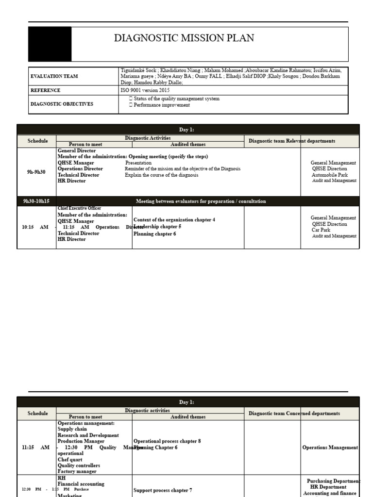 diagnostic plan template (1) | PDF | Internal Audit | Audit