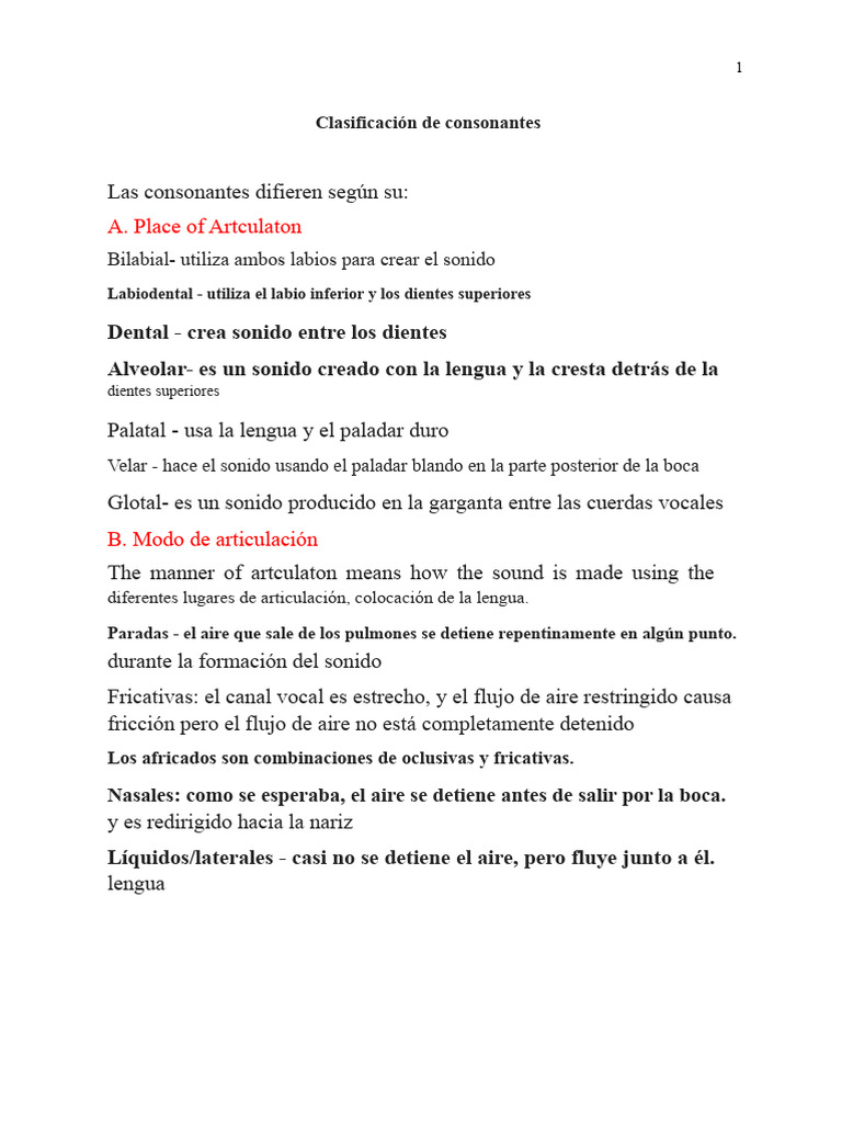 Clasificación de Consonantes en Fonética | PDF | Fonética | Voz humana