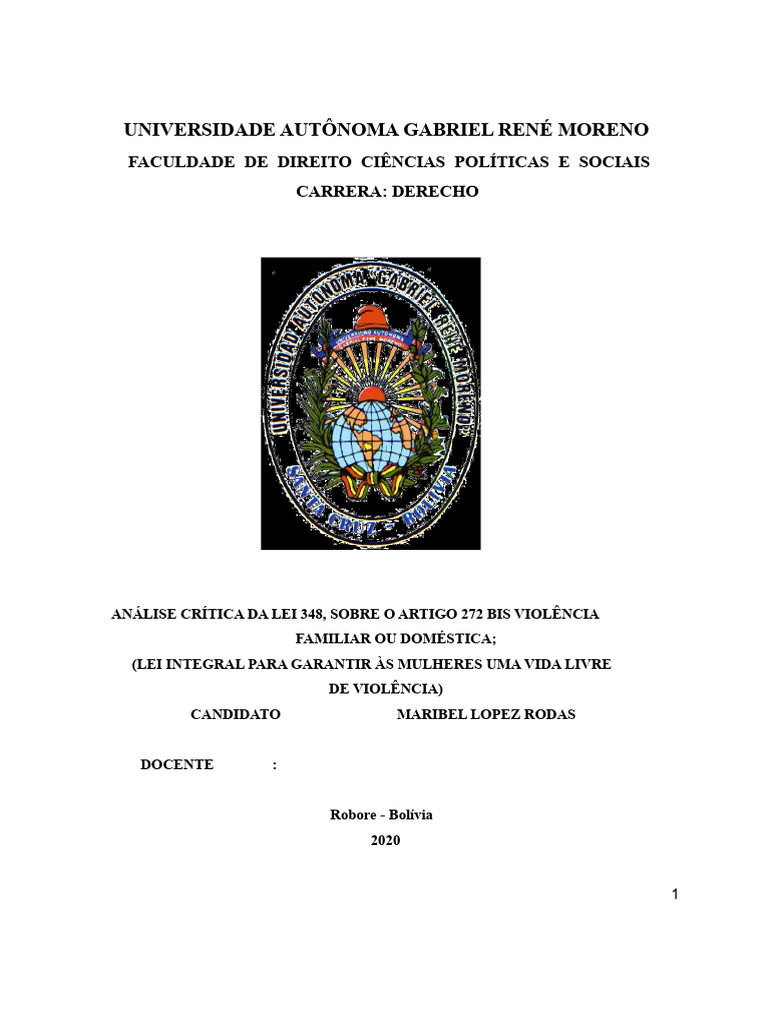 MONOGRAFIA ANÁLISE DA LEI 348 VIOLÊNCIA FAMILIAR OU DOMÉSTICA ESTE É | PDF | Violência doméstica ...