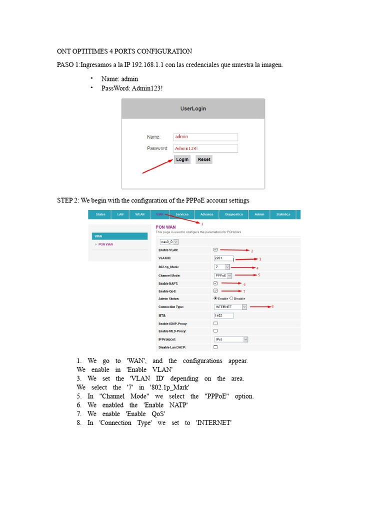 ONT 4 Ports Configuration Guide | PDF | Wi Fi | Wireless Lan