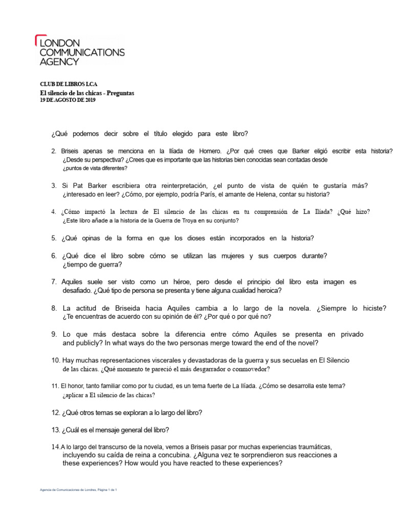 Preguntas de Discusión - El Silencio de Las Chicas | PDF