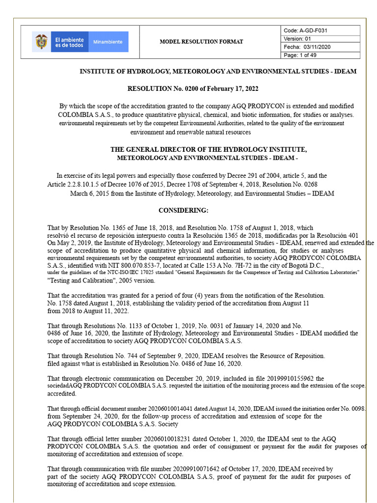 IDEAM Accreditation Extension for AGQ Prodycon | PDF | Polycyclic ...
