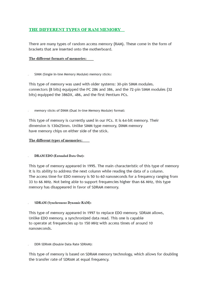 THE DIFFERENT TYPES OF RAM MEMORY | PDF | Random Access Memory ...