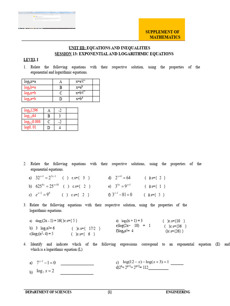 Worksheet 13 Exponential and Logarithmic Equations | PDF | Logarithm ...