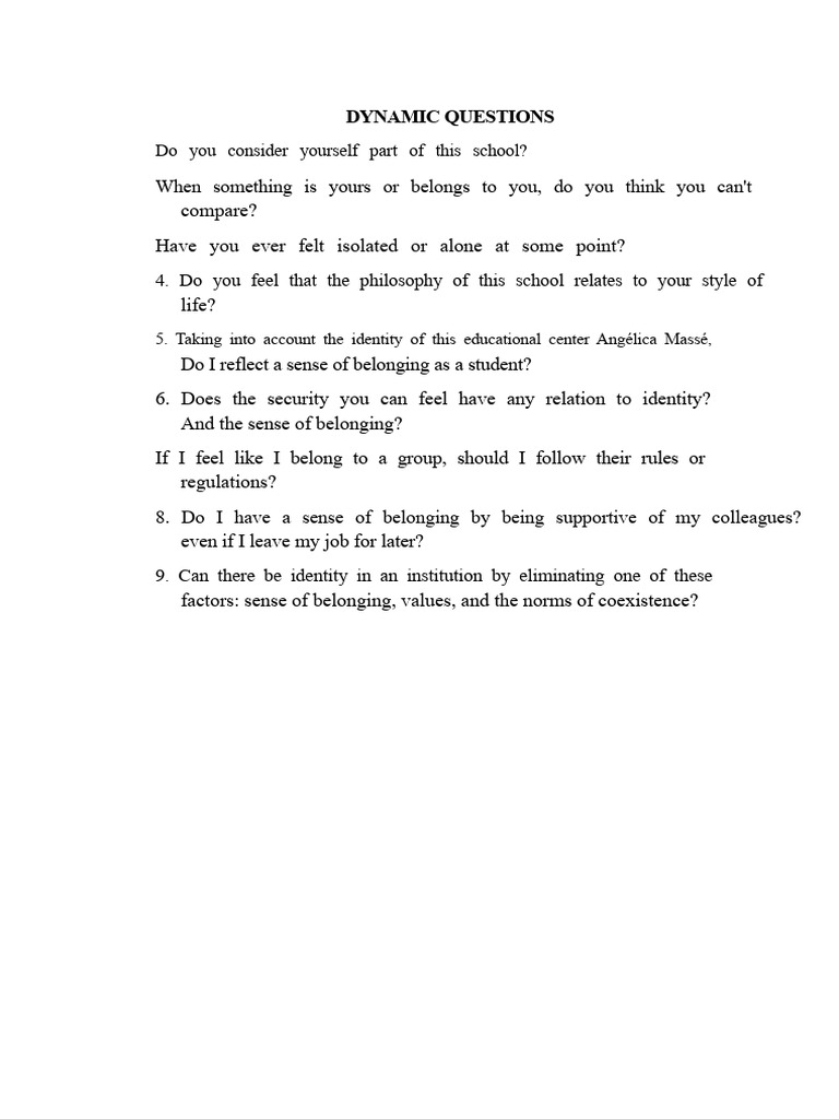 Questions Dynamic Sense of Belonging | PDF
