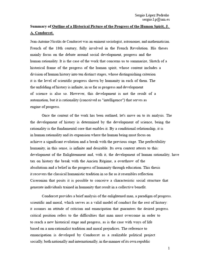 Summary of Outline of A Historical Picture of The Progress of The Human ...