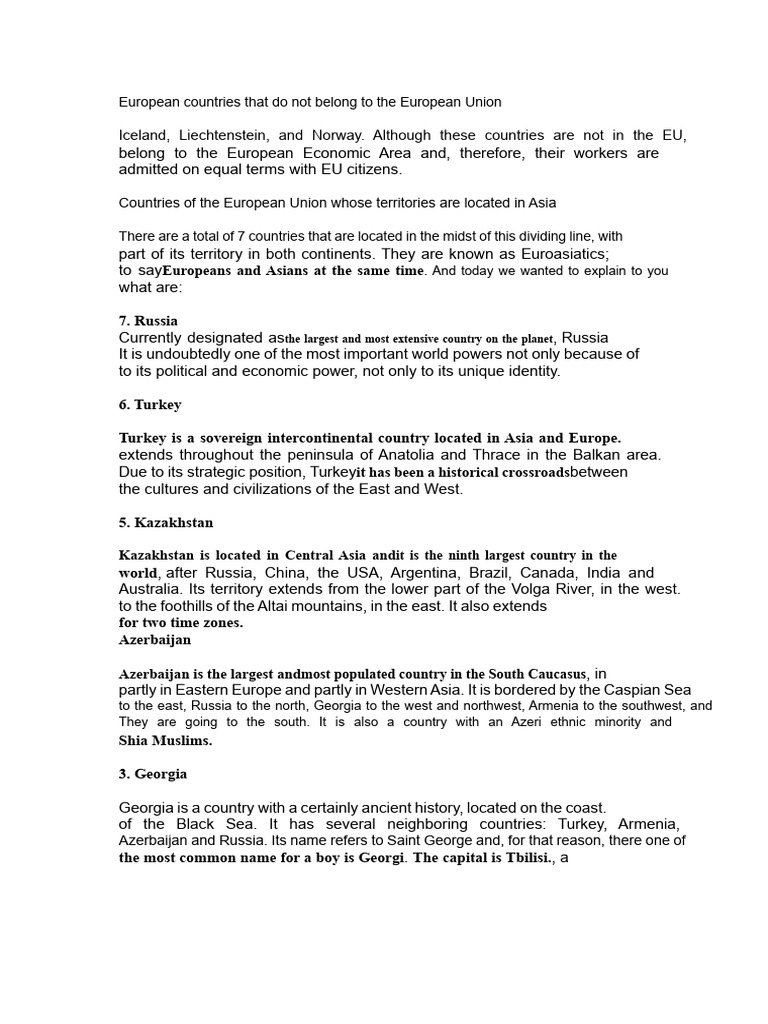 Non-EU European Countries Explained | PDF | Azerbaijan | Europe