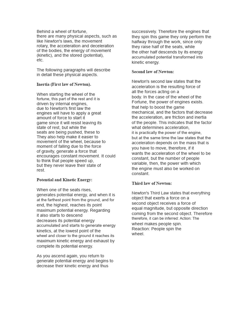 Physical Principles in a Wheel of Fortune | PDF | Force | Kinetic Energy