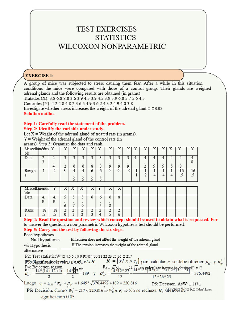 WILCOXON TEST EXERCISES | PDF | Chi Squared Test | Hypothesis