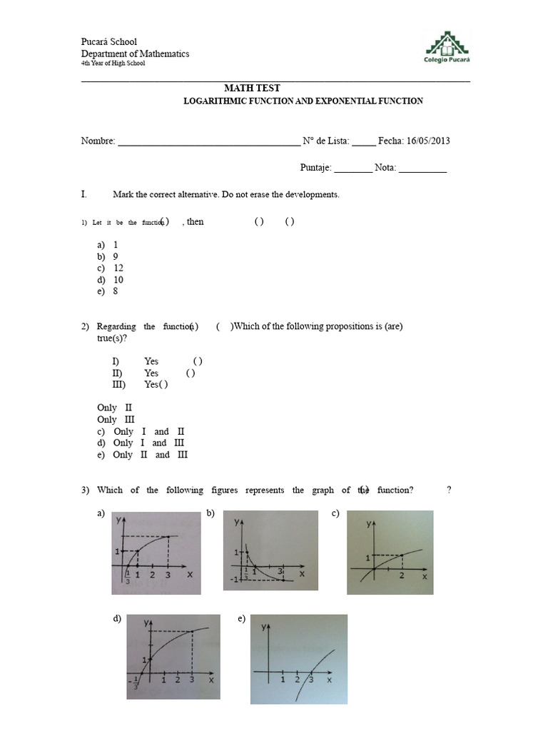 Logarithmic Function and Exponential Function IV Year of High School ...