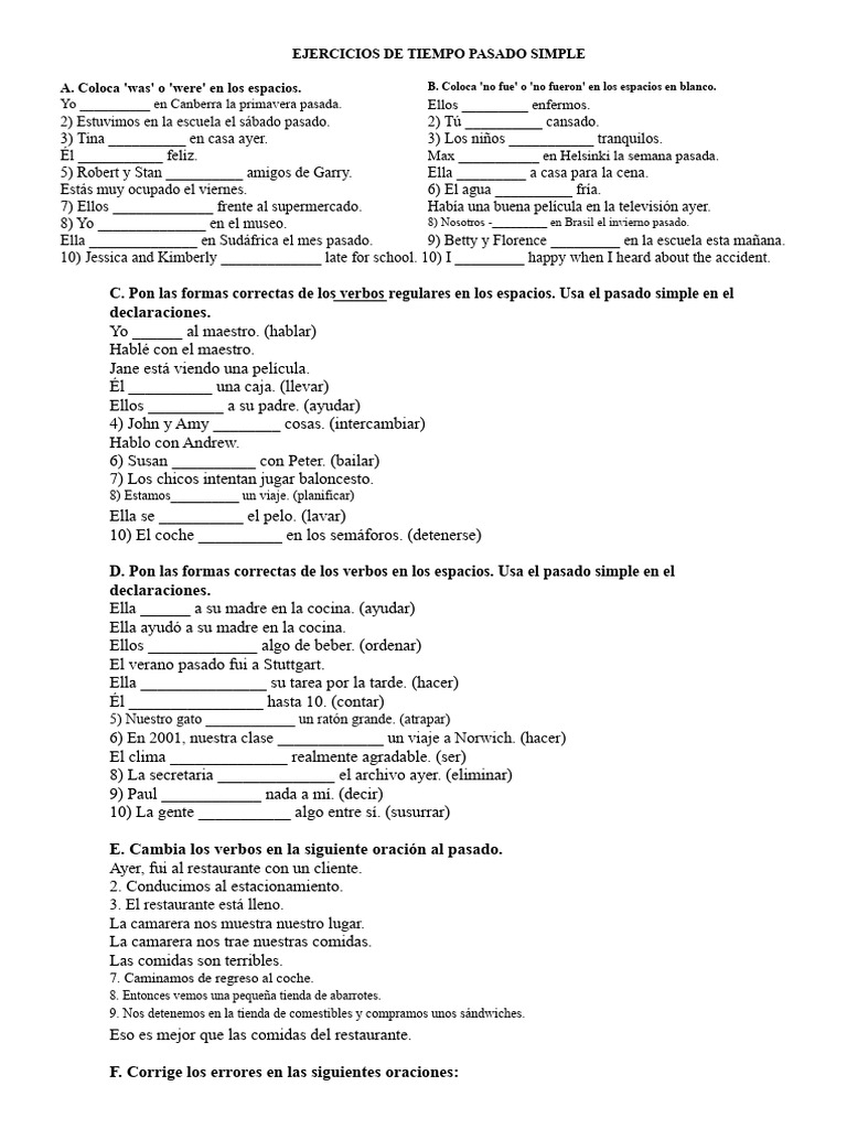 Ejercicios de Pasado Simple en Inglés | PDF