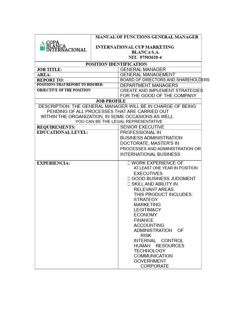General Manager Function Manual | PDF | Board Of Directors | Budget