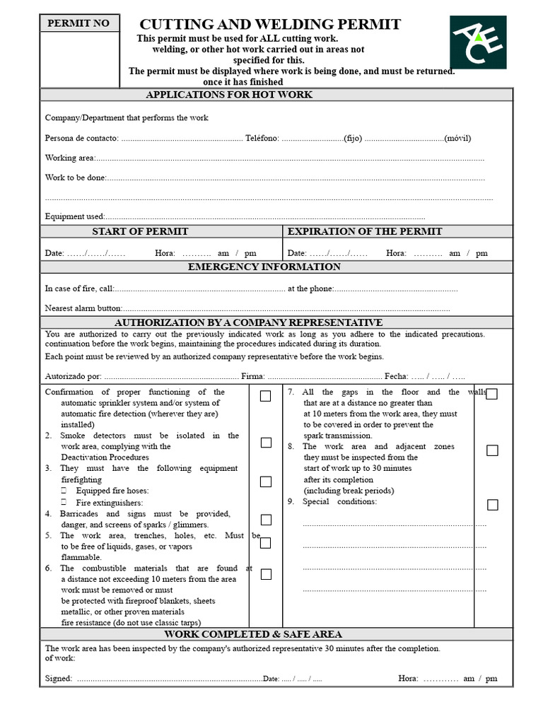 Cutting and Welding Permit | PDF | Firefighting | Safety