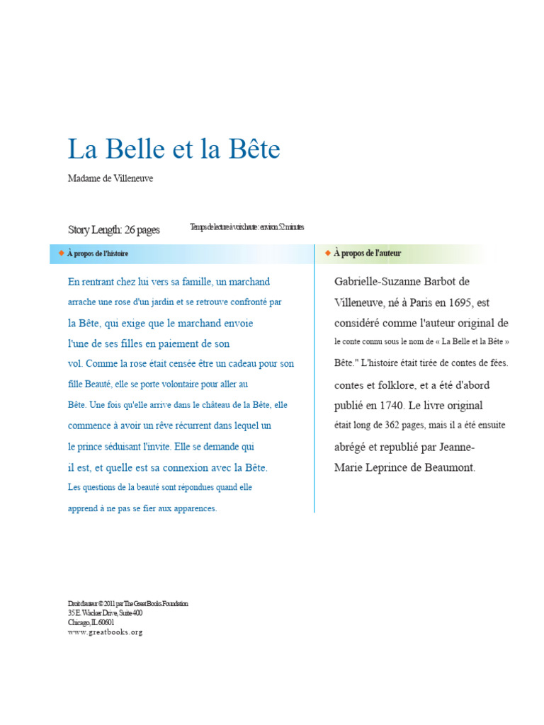 La Belle et la Bête : Résumé et Analyse | PDF