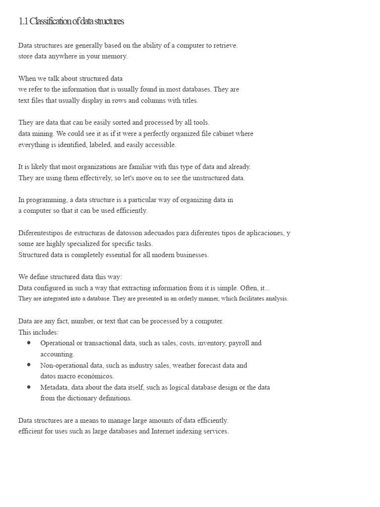 1.1 Classification of data structures | PDF | Data Type | Matrix ...