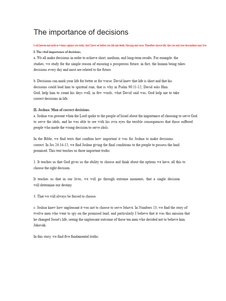 The importance of decisions | PDF | God The Father | Joshua