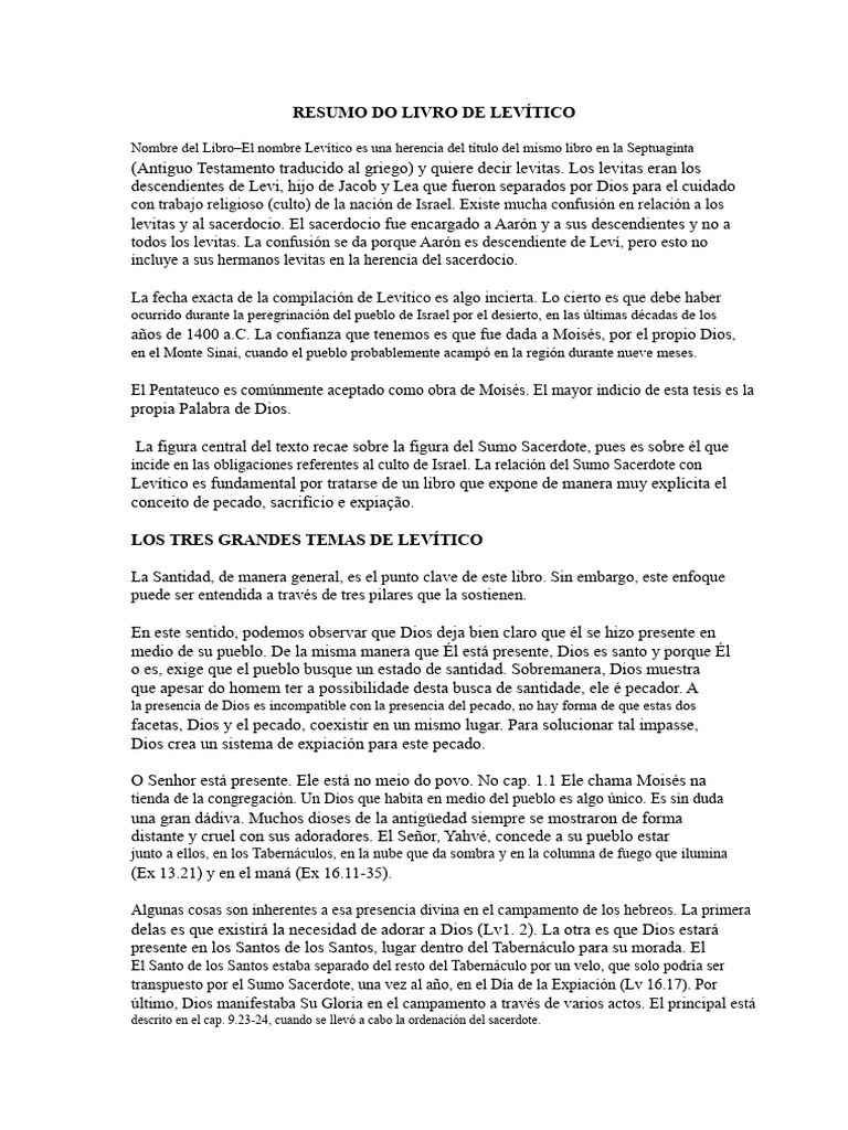 RESUMEN DEL LIBRO DE LEVÍTICO | PDF | Libro de levítico | Sacerdote