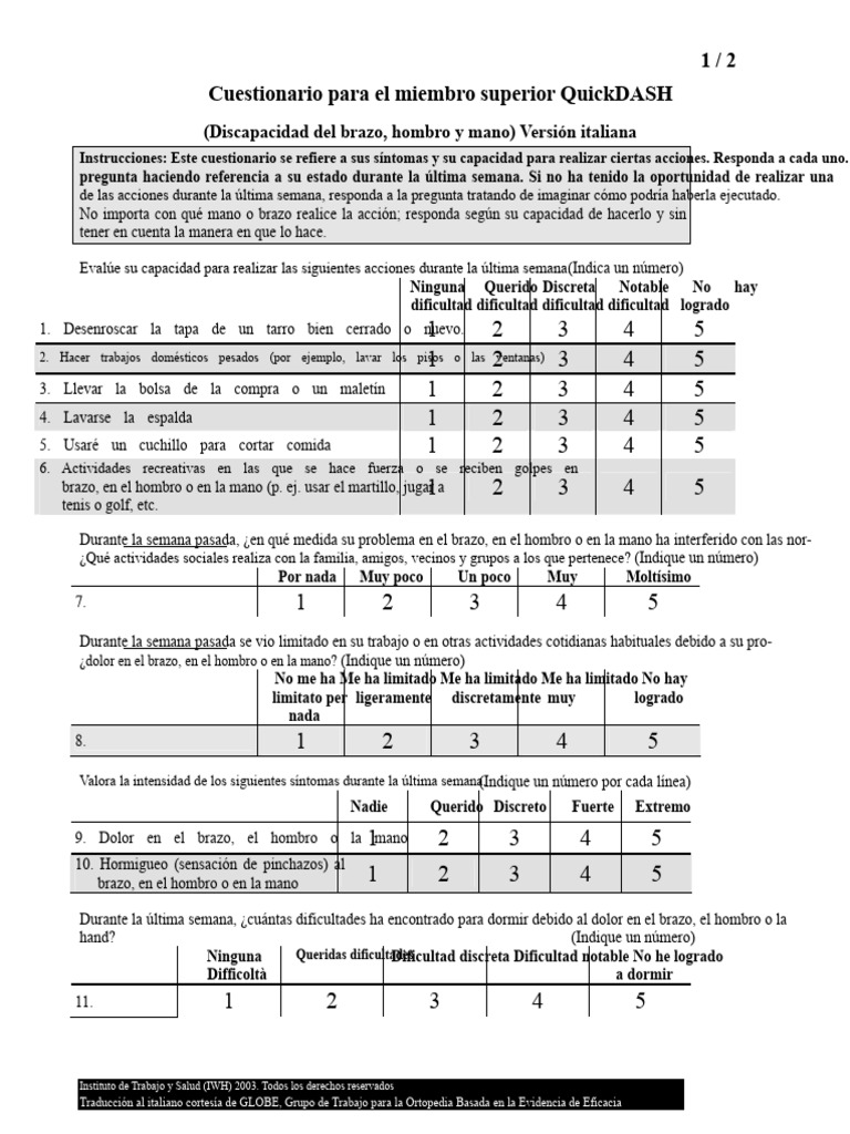 QuickDASH Español | PDF | Cuestionario