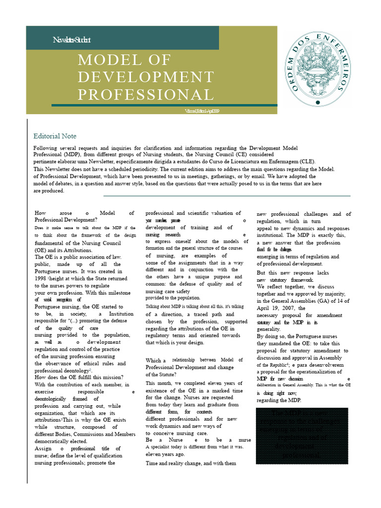 Student Newsletter - No. 1 - Professional Development Model (PDM) | PDF | Nursing | Profession