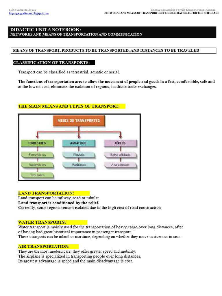 NOTEBOOK 8TH GRADE - unit 6 - TRANSPORTS | PDF | Transport | Mode Of ...