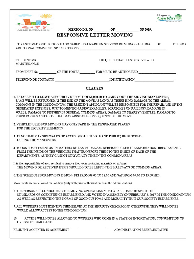 City Release Letter For Moving | PDF