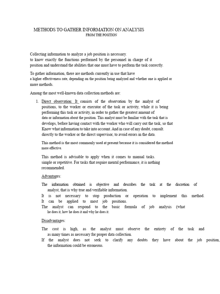 Methods To Gather Information On Job Analysis | PDF | Business