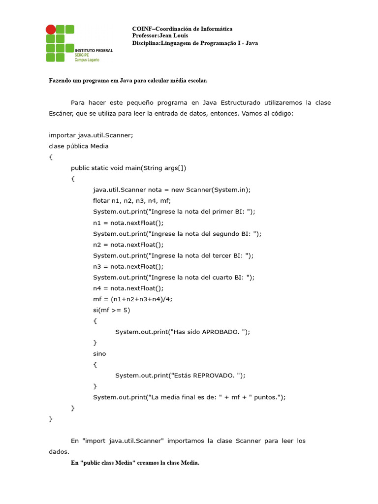Haciendo un programa en Java para calcular la media | PDF | Java ...