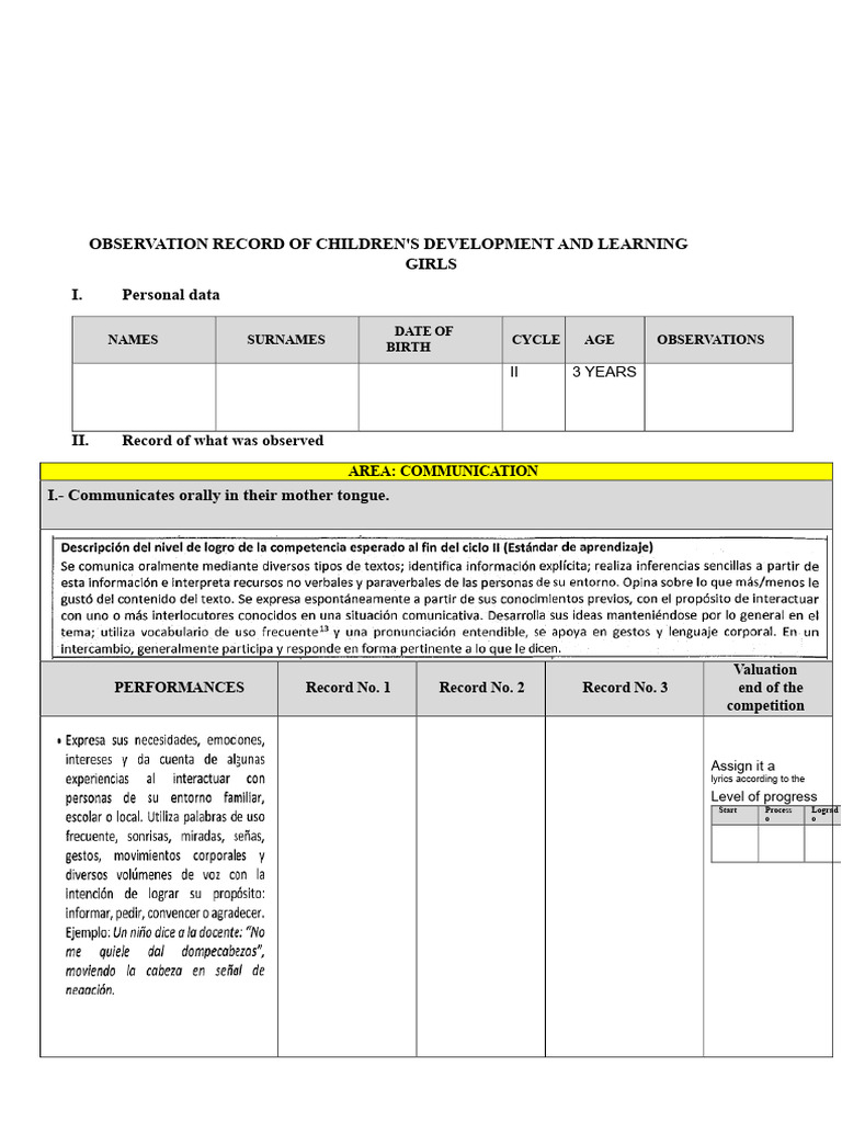 Observation Record of The Development and Learning of Children | PDF