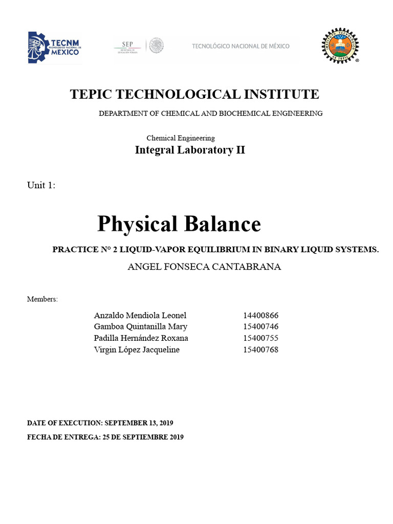PRACTICE 2 "Physical Balance" | PDF | Distillation | Phase (Matter)