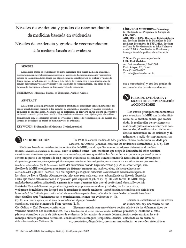 Niveles de Evidencia y Grados de Recomendación de La Medicina Basada en ...