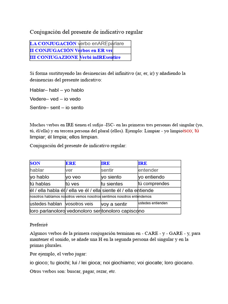 Conjugación de verbos en presente indicativo | PDF | Verbo ...