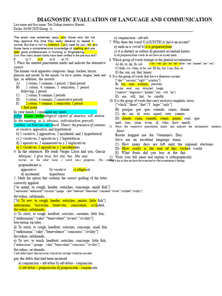 Language and Communication Evaluation Guide | PDF | Stress (Linguistics ...
