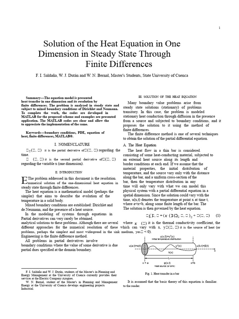 Solution of The One-Dimensional Heat Equation in Steady State Using ...